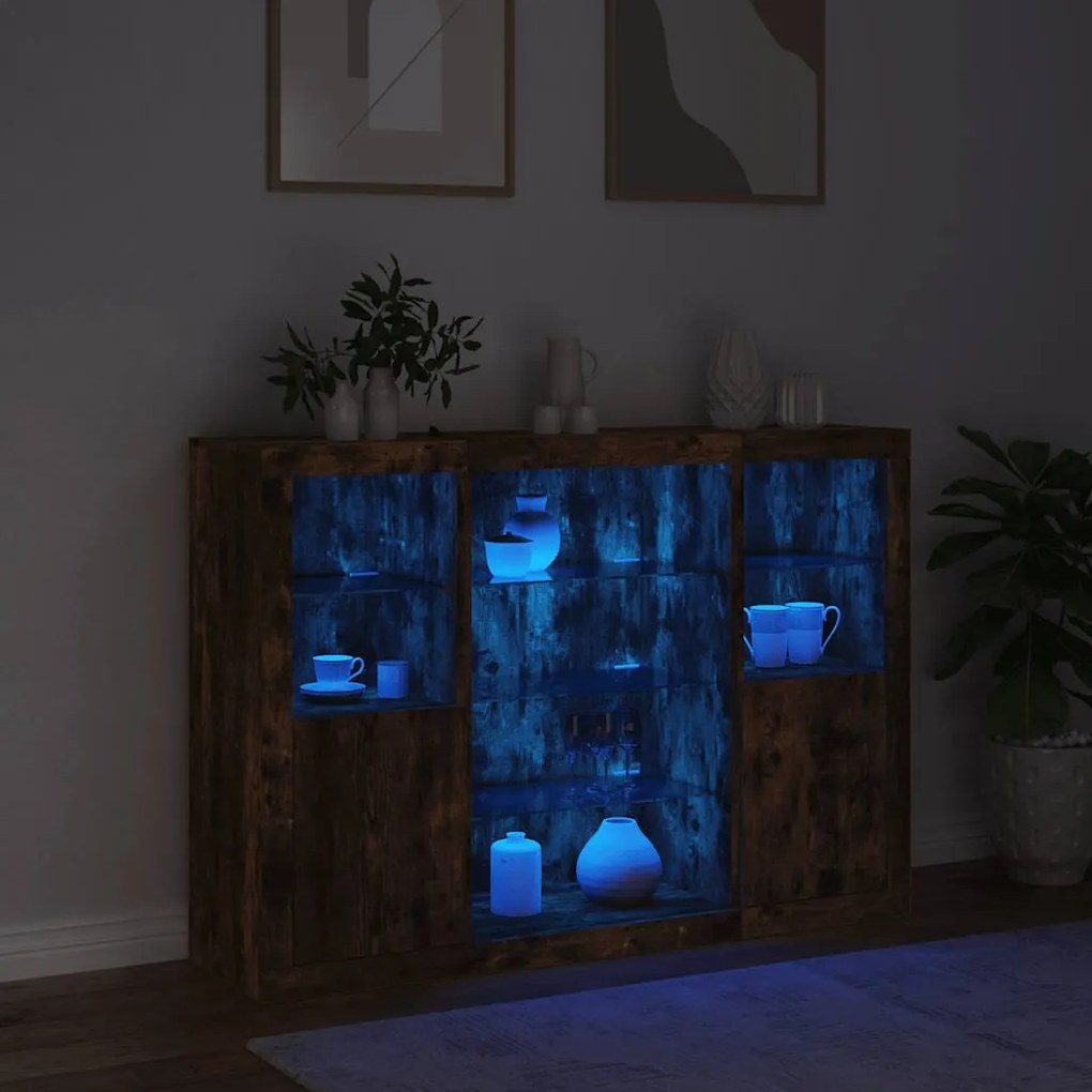 Příborníky s LED osvětlením 3 ks kouřový dub kompozitní dřevo 3209132
