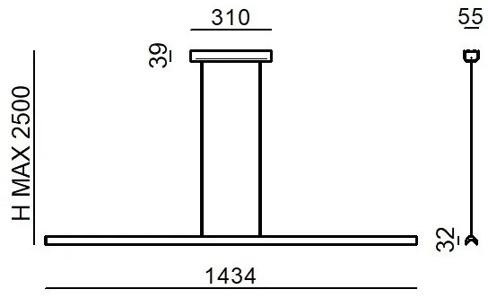 Linea Light Halfpipe_P, černé závěsné lineární svítidlo, 42W LED 3000K, délka 143cm
