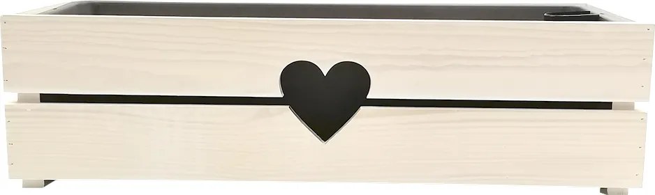 AMADEA Dřevěný obal s truhlíkem se srdcem bílý, 62x21,5x17cm Český výrobek