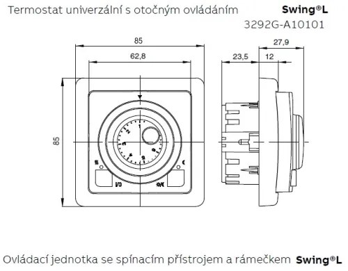 ABB Swing (L) termostat otočný 3292G-A10101 B1 jasně bílá