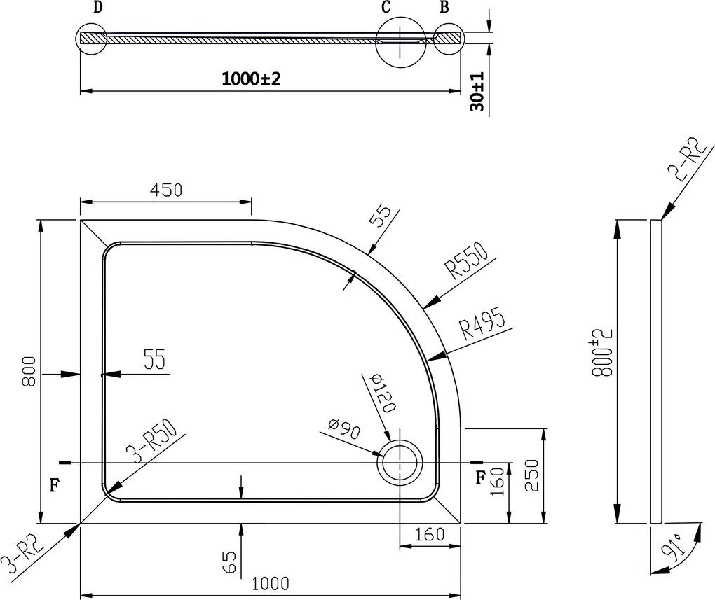 Olsen Spa Venets 100 x 80 x 3 cm VANKASCTVR8010L sprchová vanička levá