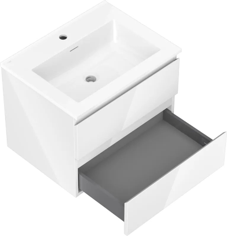 Mexen Orio koupelnová skříňka 60 cm s umyvadlem Otis, 2 zásuvky, bílý lesk - 91A10-06047-2-BFF00-W18M00