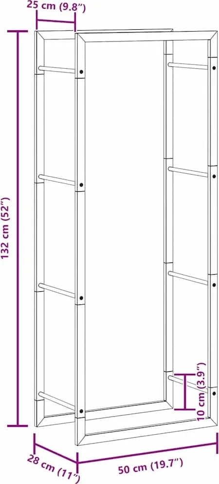 vidaXL Stojan na palivové dřevo matný 50x28x132 cm ocel [350306] Barva: Černá