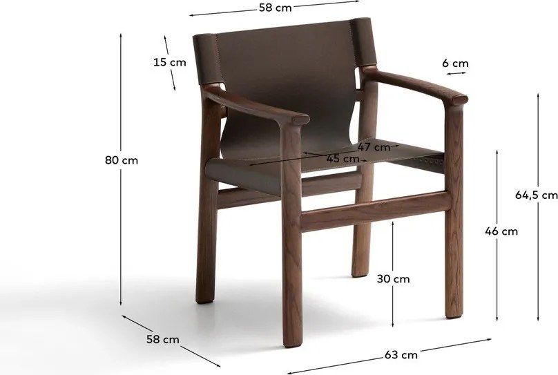 Tmavě hnědá jídelní židle s područkami z jasanového dřeva Jan – Kave Home