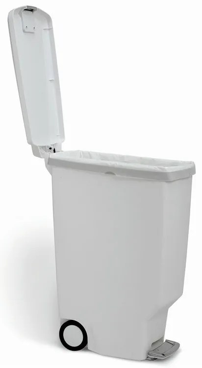 Úzký pedálový koš 40 l, bílý plast, bílá
