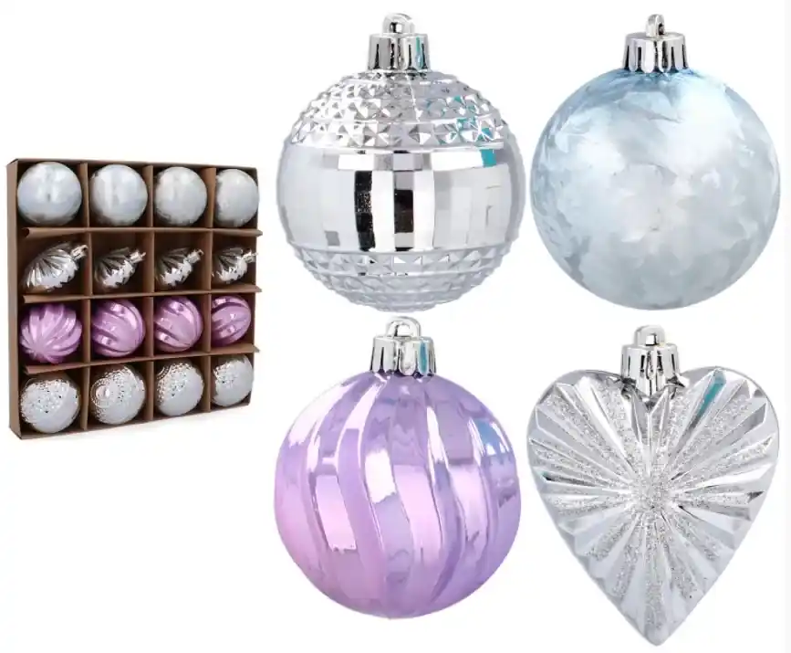 Vánoční ozdoby 16 kusů 6/7 cm Inlea4Fun - fialové/modré/stříbrné | BIANO