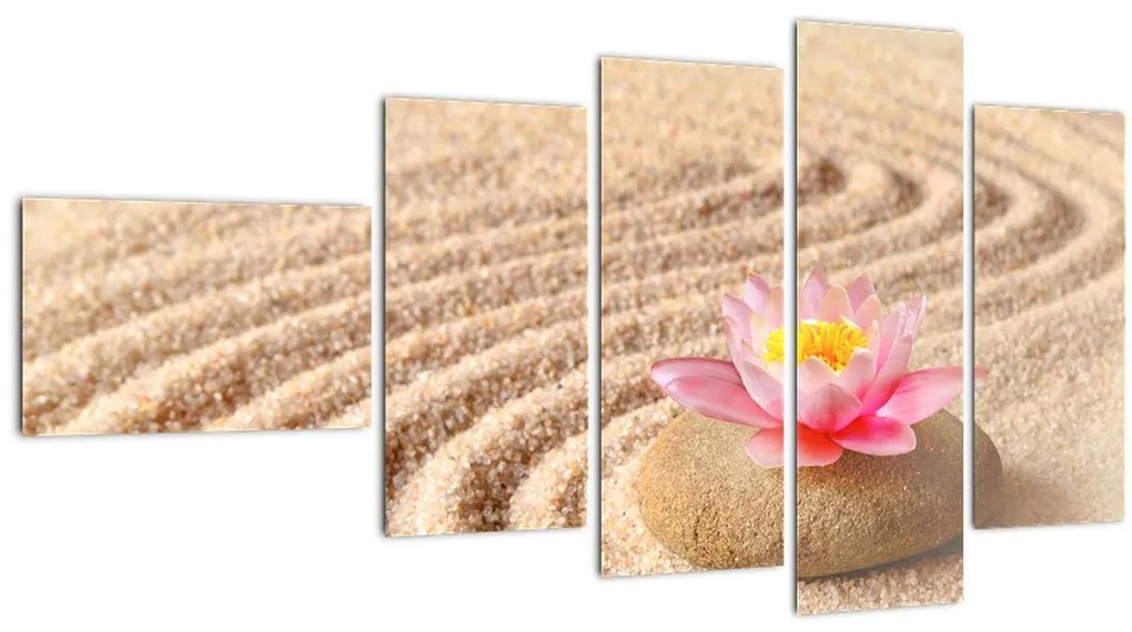 Obraz kamene s květinou na písku (110x60 cm), 40 dalších rozměrů