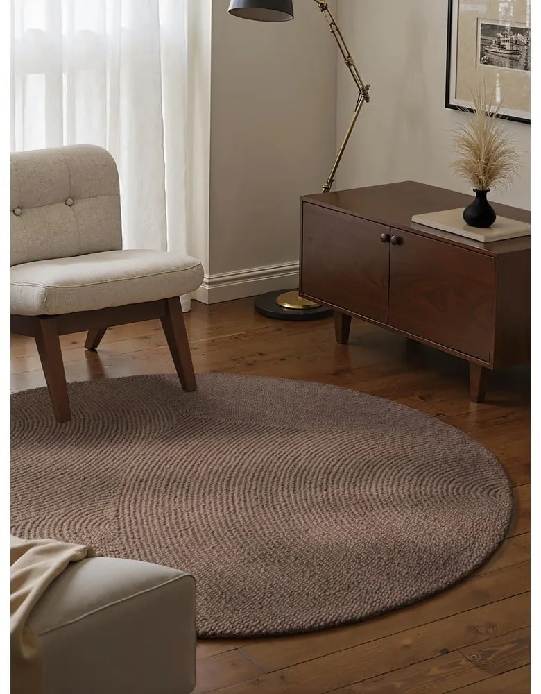 Taupe ručně tkaný vlněný kulatý koberec ø 120 cm Calmio – Hanse Home