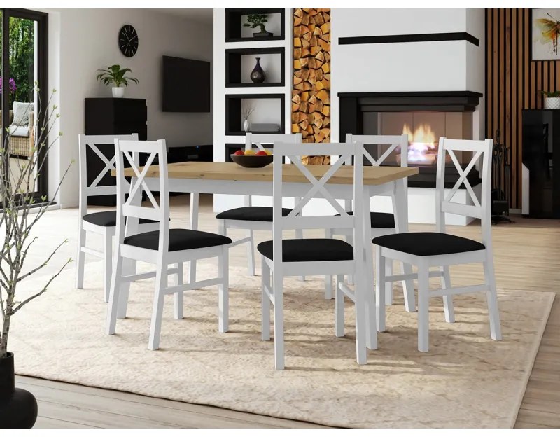 Stůl se 6 židlemi - AL43, Barva dřeva: dub grandson - L, Potah: Soro 28, Barvy nožiček: Bíla