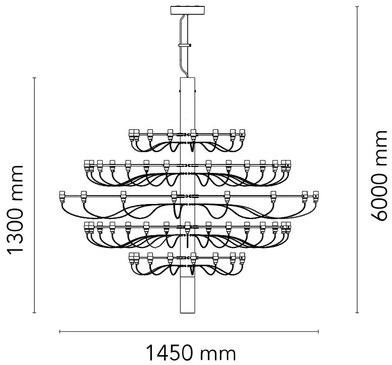 Flos 2097-75, luxusní chromový lustr, 75x15W E14 mléčná, prům. 141cm, výška 130cm