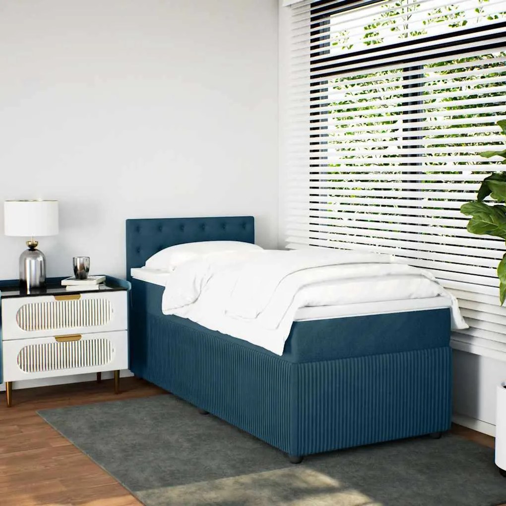 Box spring postel s matrací modrá 80 x 200 cm samet 3287606
