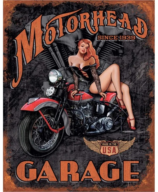 Plechová cedule Legends - Motorhead Garage 40 cm x 32 cm