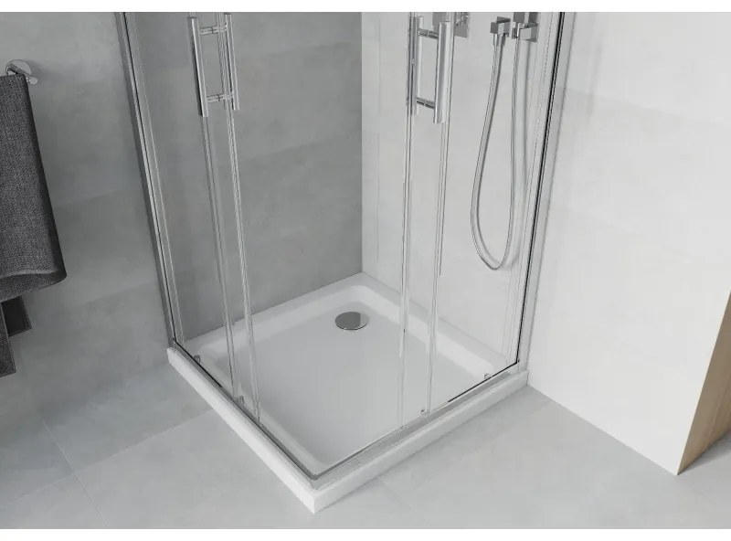 Mexen Rio čtvercový sprchový kout 70 x 70 cm, Průhledné, Chromovaná + sprchová vanička Flat, Bílá - 860-070-070-01-00-4010