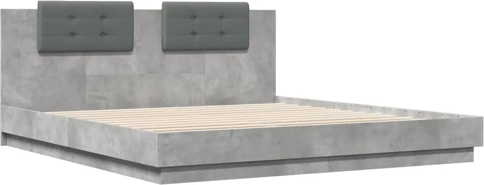 Rám postele s čelem a LED osvětlením betonově šedý 200x200 cm 3209985