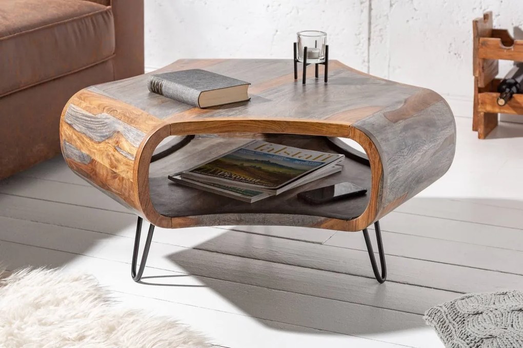 Designový konferenční stolek Lorelei, 80 cm, sheesham, šedý