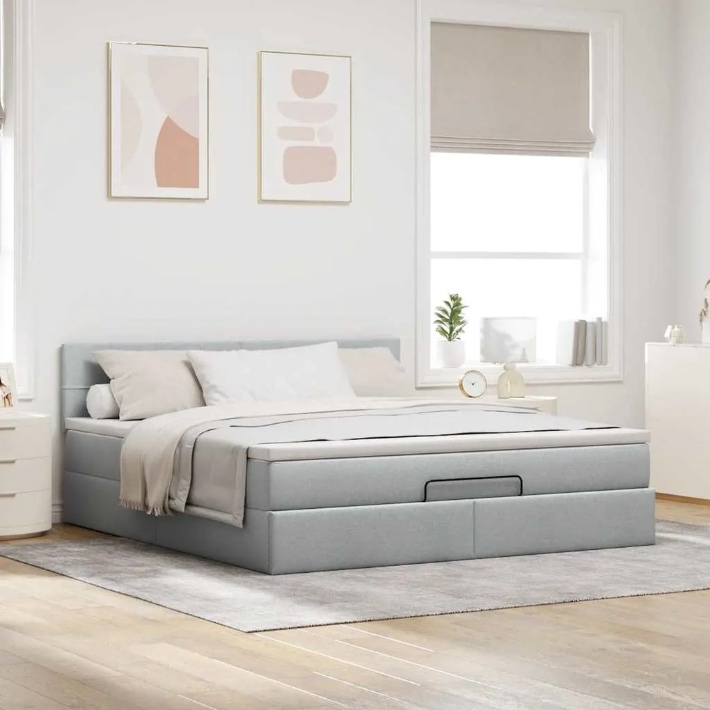 Osmanský postel s matrací světle šedá 160x200 cm textil 3312319