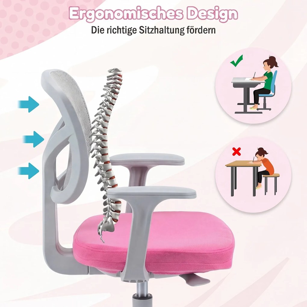 Costway Ergonomická dětská psací židle s nastavitelnou výškou a – tmavě růžová
