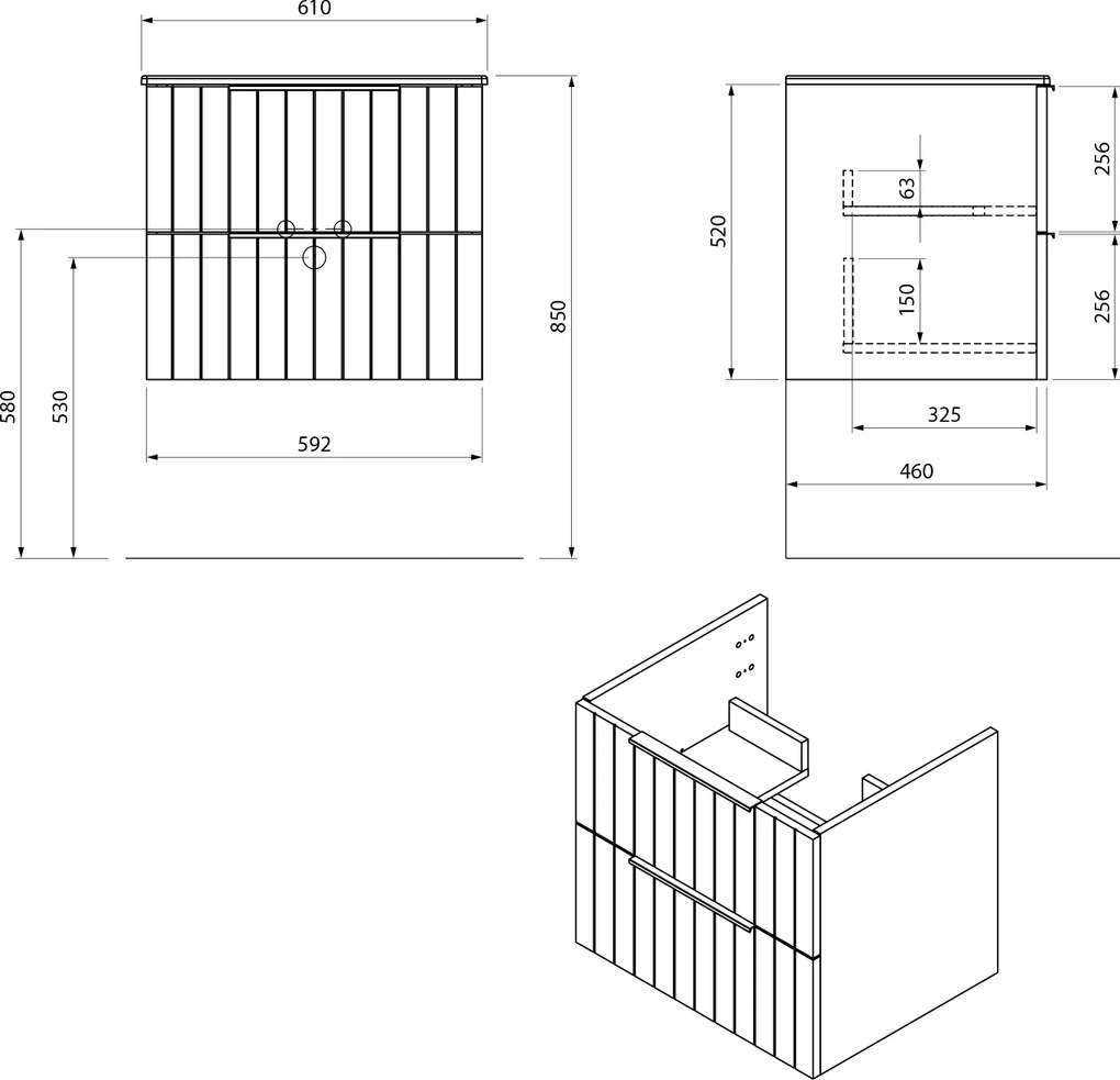 Sapho Cirasa Strip koupelnová skříňka pod umyvadlo 59,2 x 52 x 46 cm zásuvky siena modrá CR611-4242S