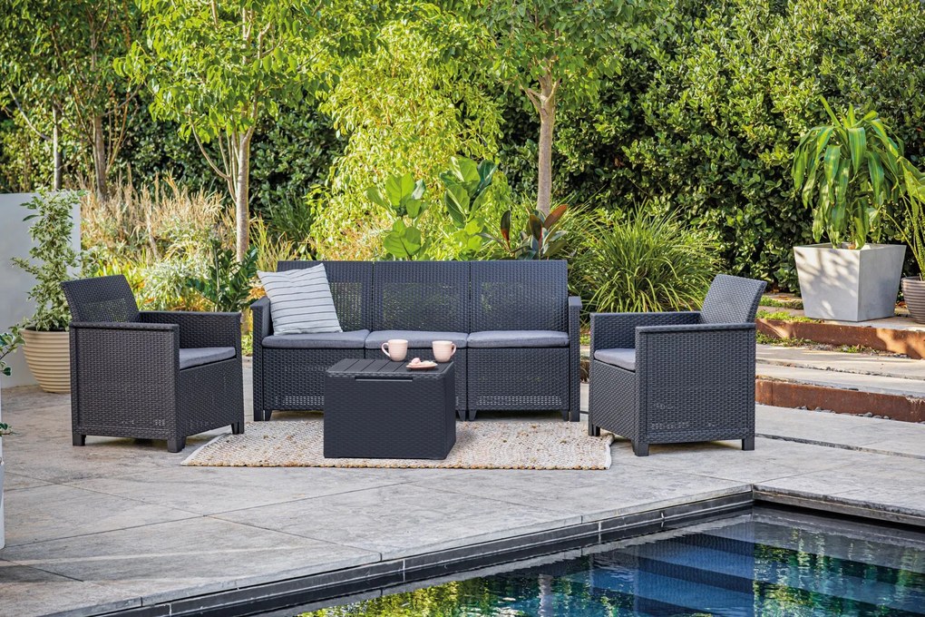 KETER ELODIE 3 SEATER Set zahradní s úložným stolem, grafit/šedá 17212057