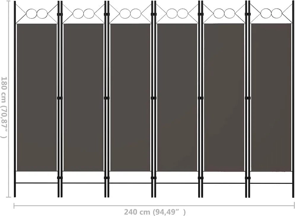 6dílný paraván antracitový 240 x 180 cm 320713