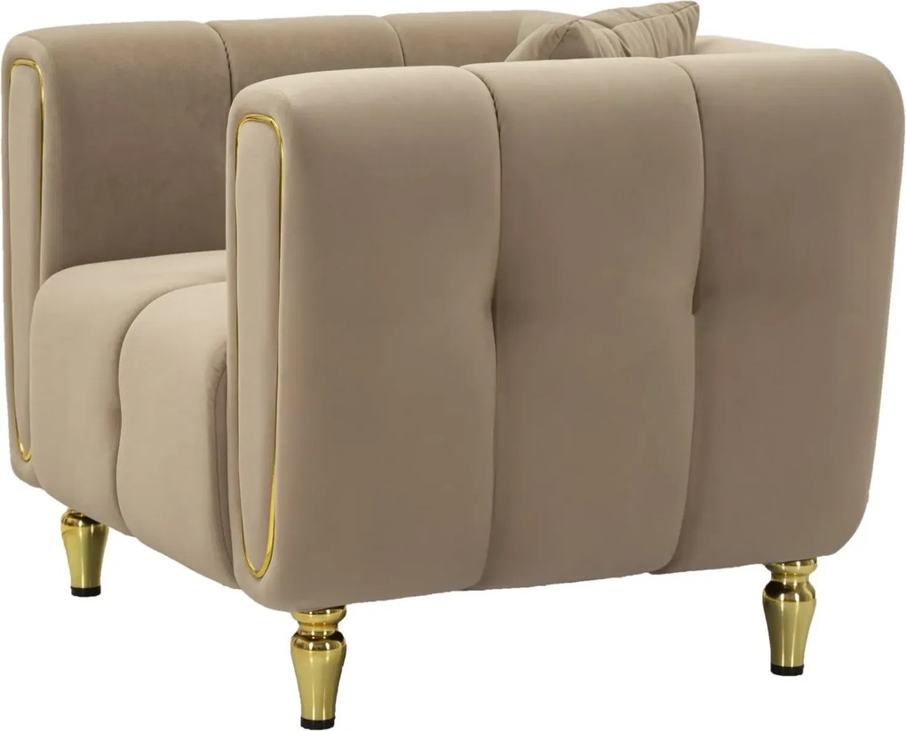 Designové sametové křeslo Alma šedobéžové/zlaté