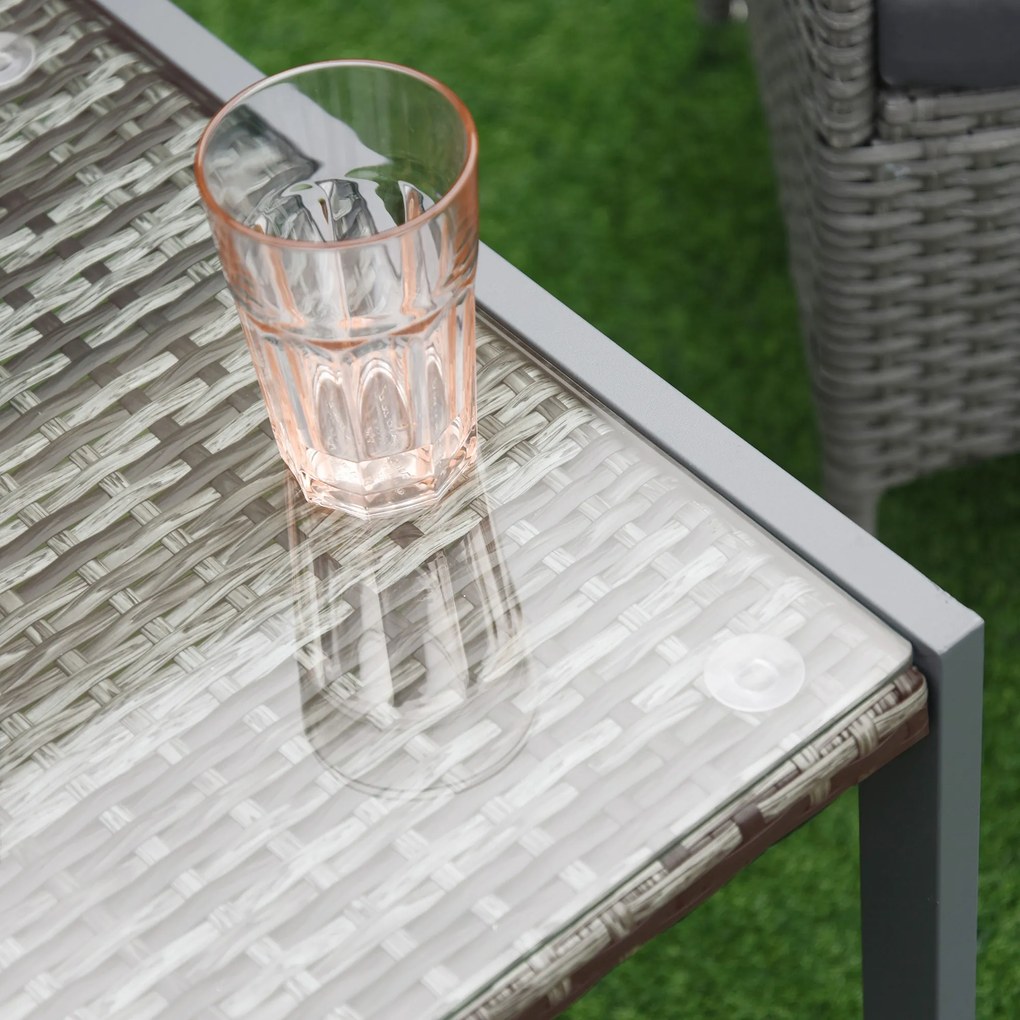 Zahradní stolek Outsunny® s tvrzeným sklem, polyratanem a hliníkem, odolný proti povětrnostním vlivům a moderní pro zahradu, balkon, terasu | Aosom.de