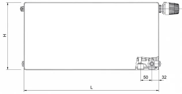 KORADO RADIK PLAN VK deskový radiátor 22-900/500, spodní pravé připojení, white RAL9016, 22090050-60P0010