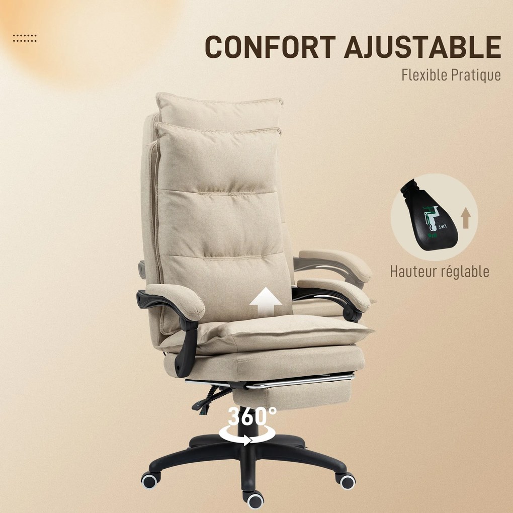 Masážní kancelářská židle Vinsetto, ergonomická židle s nastavitelnou výškou, sklápěcí opěradlo, vestavěný podnožník, ovládání pomocí kabelového ovla…