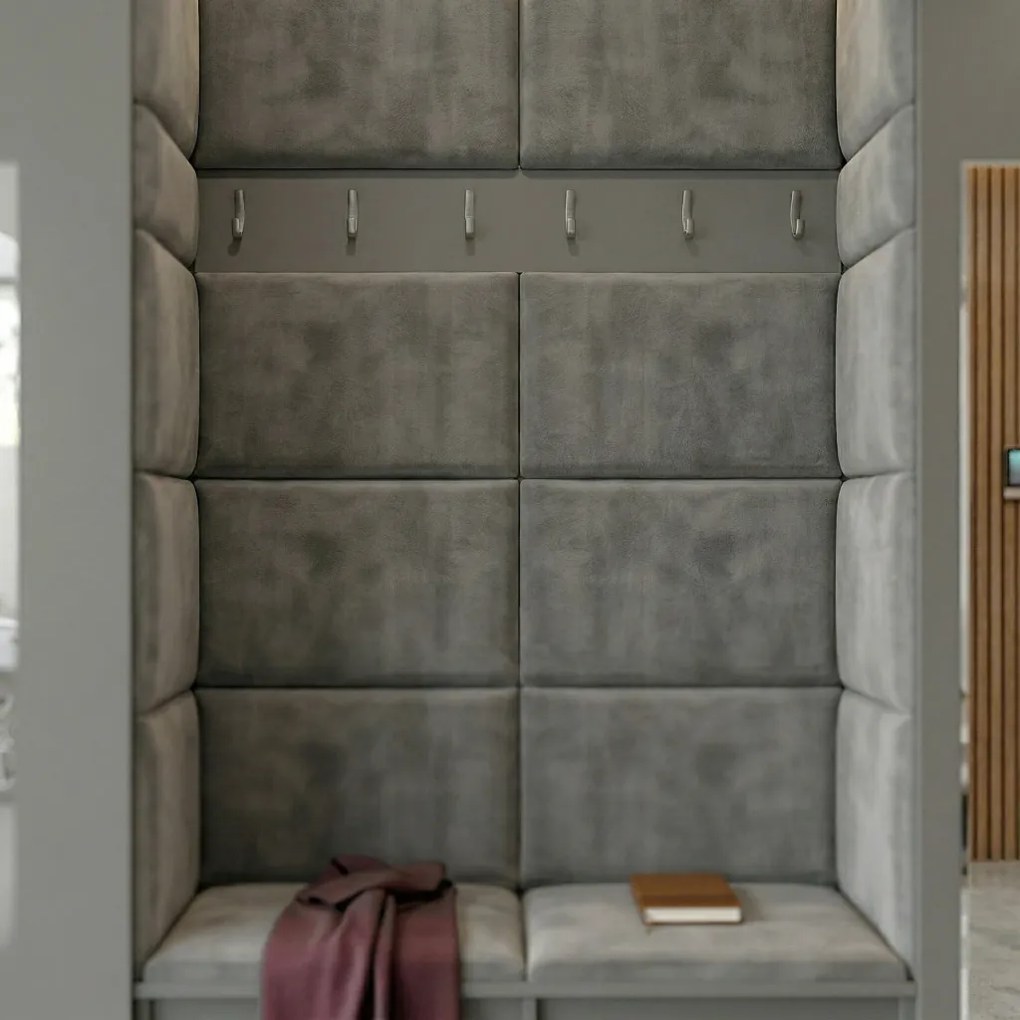 Předsíňová stěna Trinity 10 s čalouněnými panely, 280 cm, grafit/ azurová
