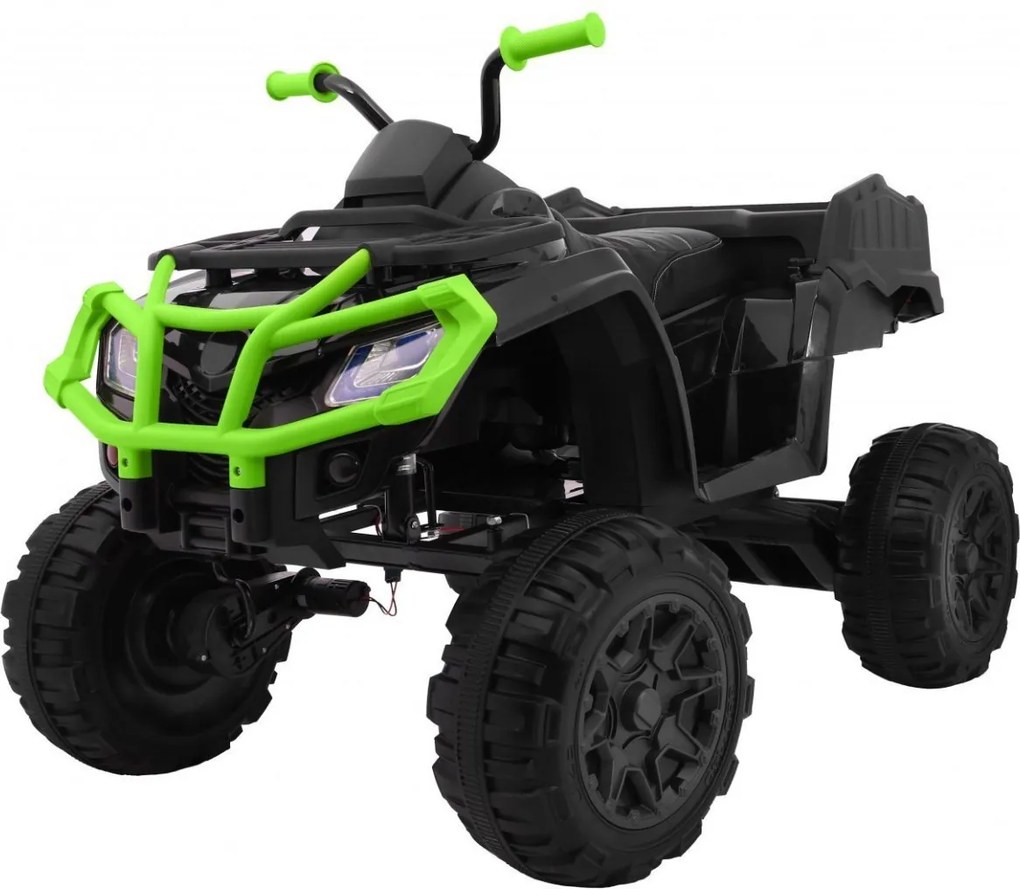 Ramiz Dětská čtyřkolka XL ATV 2,4 GHz na baterie černo-zelená na dálkové ovládání + pohon 4x4 + nosič zavazadel + pomalý start + EVA + LED a zvuky