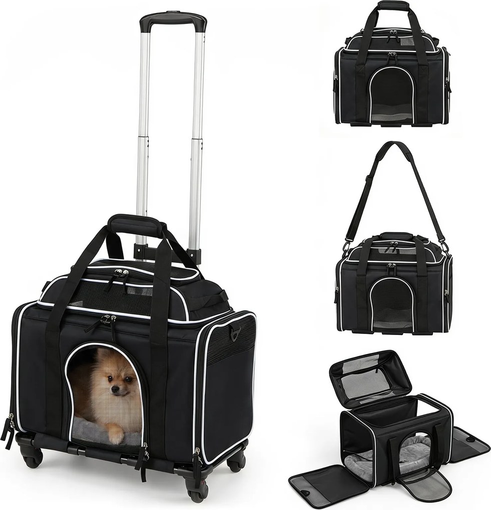 Costway Skládací přepravní box pro domácí mazlíčky s kolečky – 46 × 29 × 28 cm
