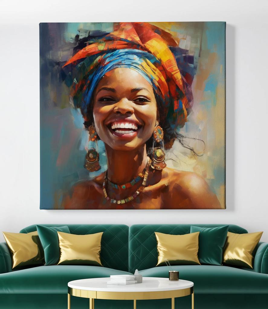 Obraz na plátně - Smějící se africká žena FeelHappy.cz Velikost obrazu: 60 x 60 cm
