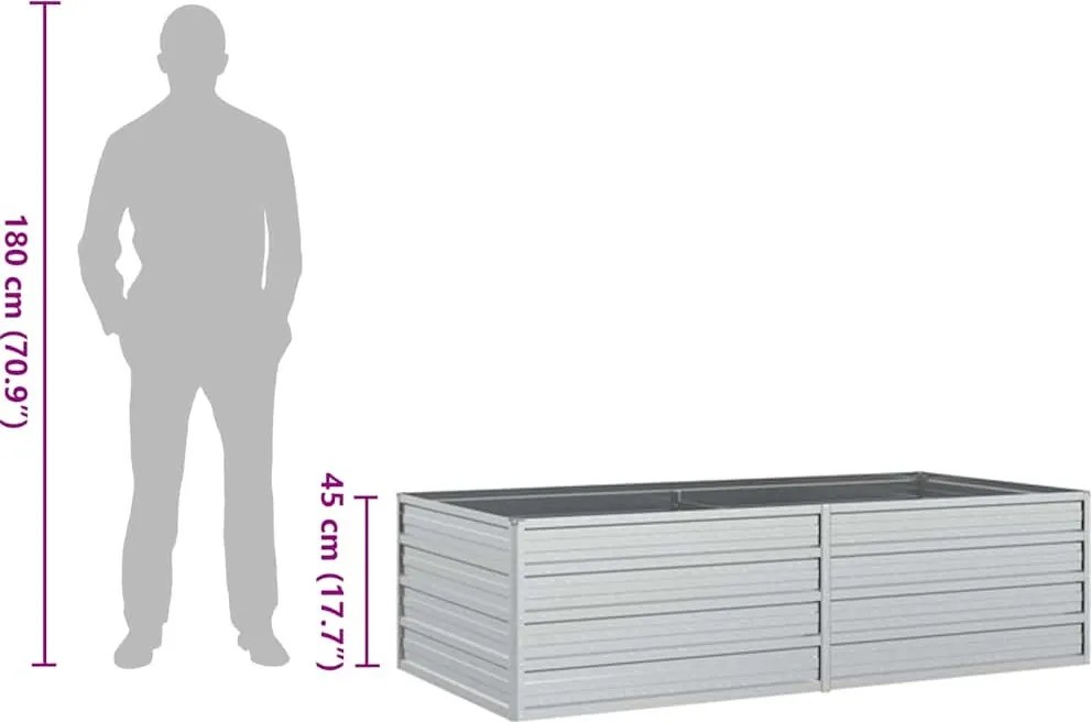 vidaXL Zahradní vyvýšený záhon 160x80x45 cm pozinkovaná ocel [316884] Barva: Stříbrná