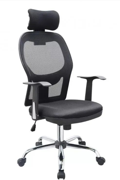 Otočná kancelářská židle s opěrkou hlavy, opěradlo ze síťoviny, černá