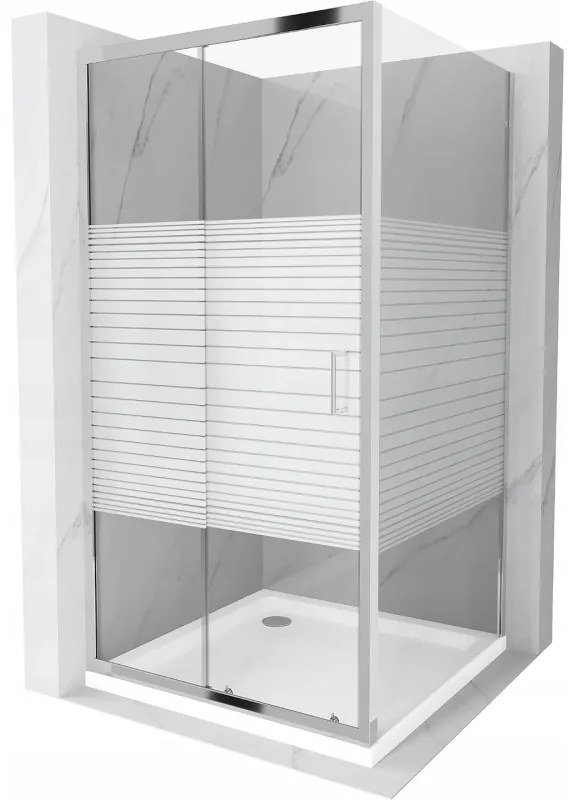 Mexen Apia posuvný sprchový kout 90 x 90 cm, 5mm sklo, chromový profil-čiré sklo/pásy + slim sprchová vanička 5cm, 840-090-090-01-20-4010