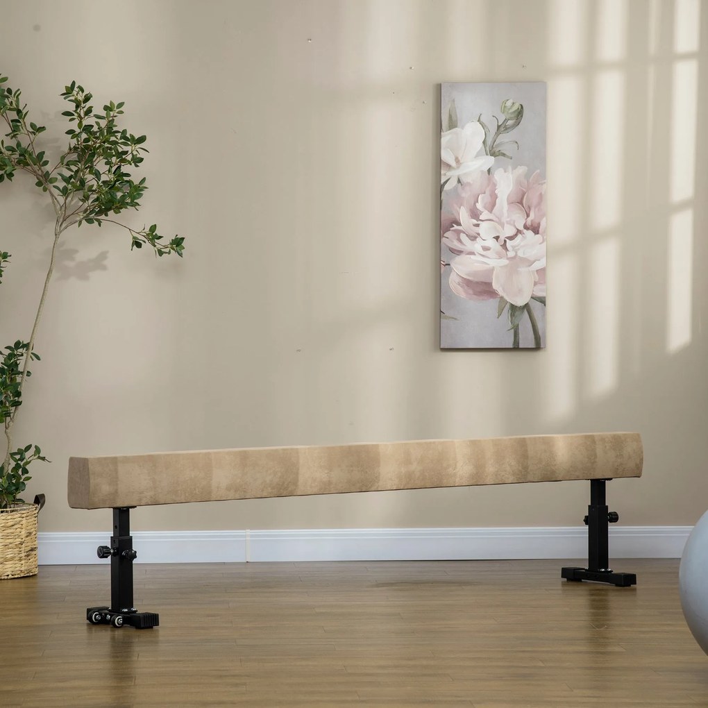 HOMCOM Domácí umělecké gymnastické laťky s nastavitelnou výškou, koly a protiskluzovými nohami, pro děti od 6 let, 226x31x59cm, Hnědá