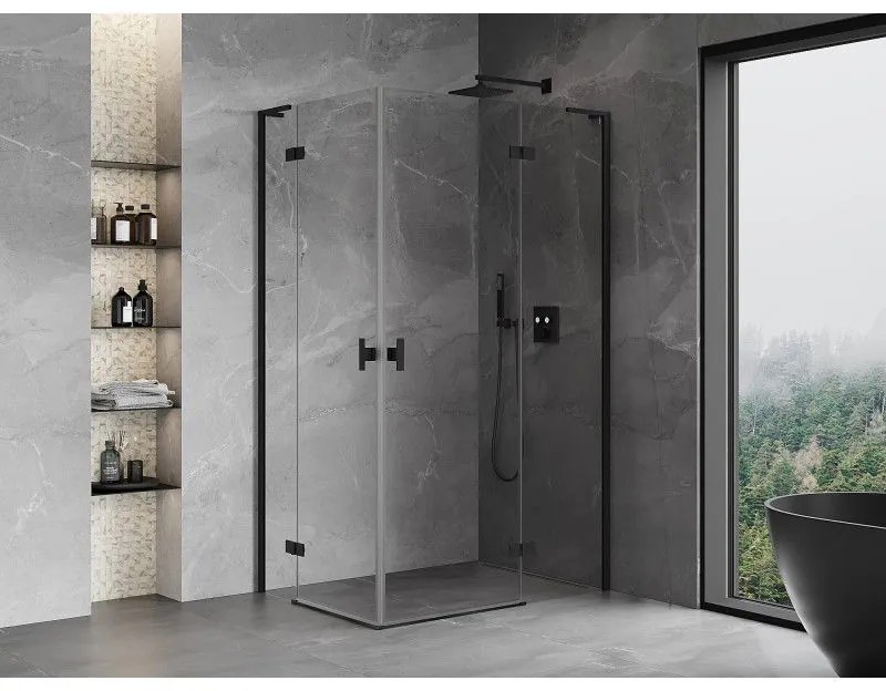 Mexen Mist-H L Duo, 2-křídlý ​​sprchový kout 80 x 100 cm, čiré sklo, černý profil, 8A5L-080L-100P-70-00