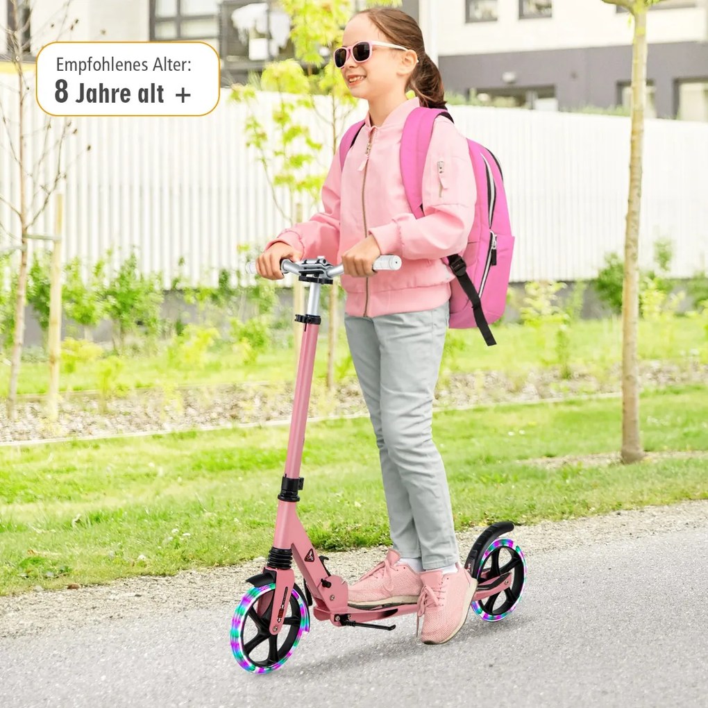 Costway Dětská koloběžka skládací se světly koloběžka výškově – růžový