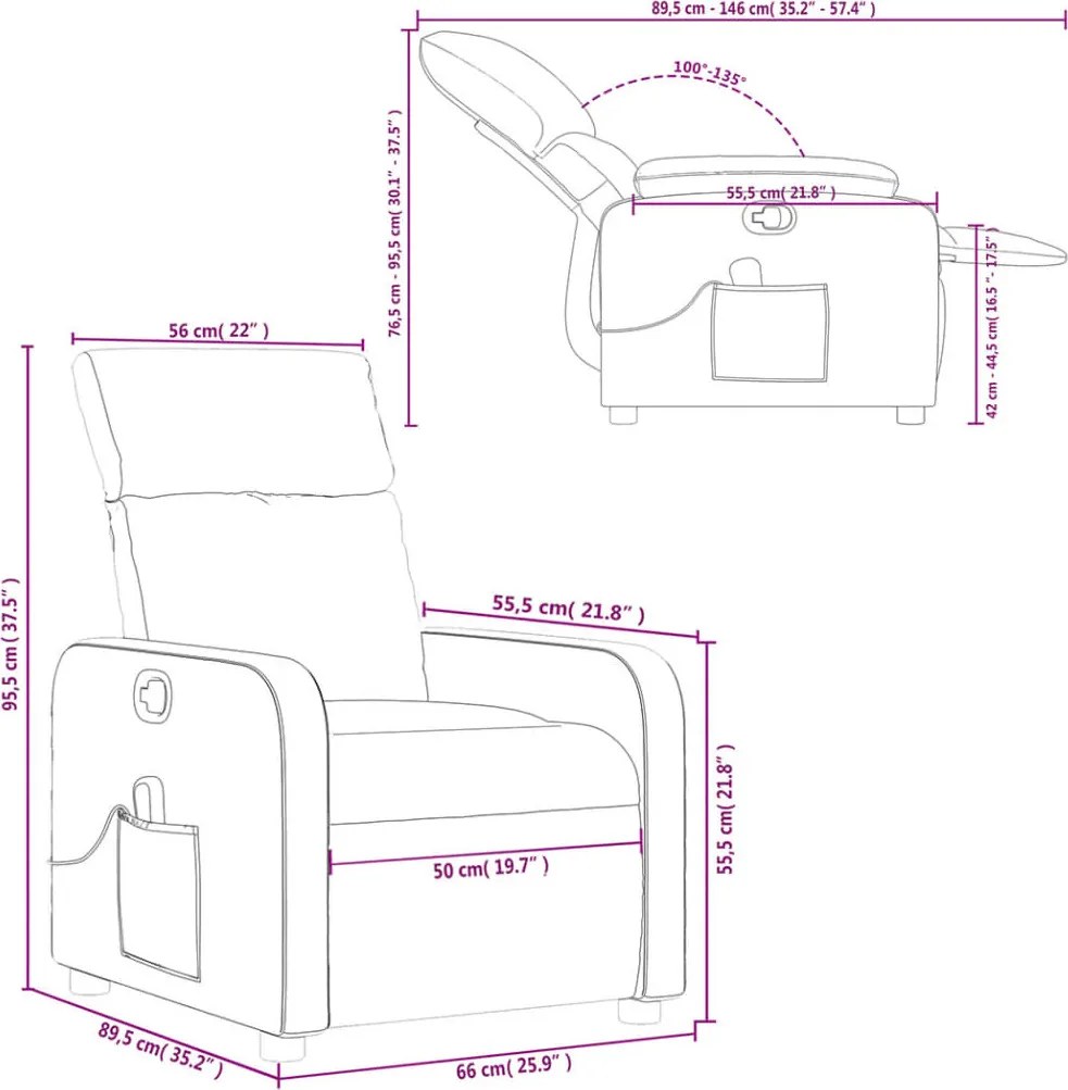 vidaXL Masážní polohovací křeslo textil [374179] Barva: vínová červená