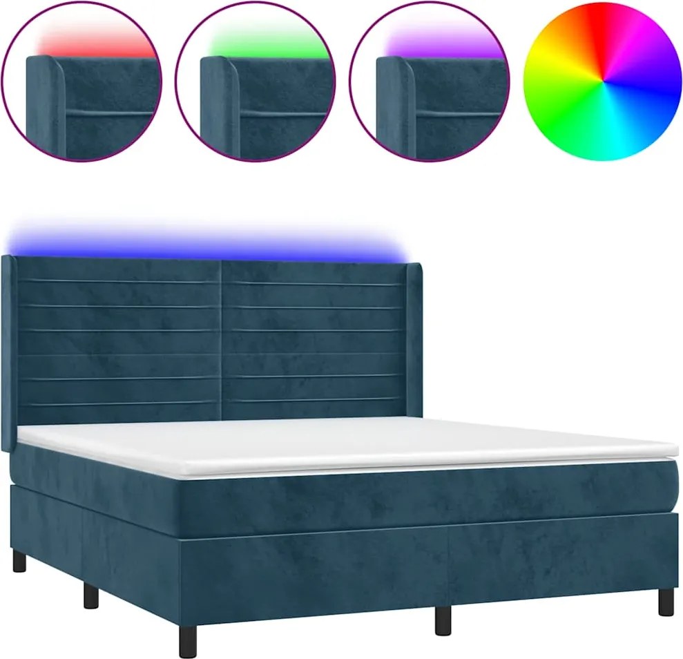 Box spring postel s matrací a LED tmavě modrá 160x200 cm samet 3139635