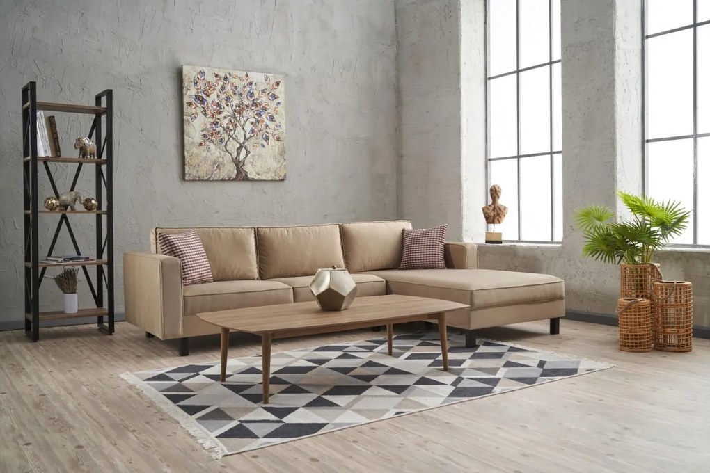 Hanah Home Sametová pohovka KALE krémová pravá 825BLC2724