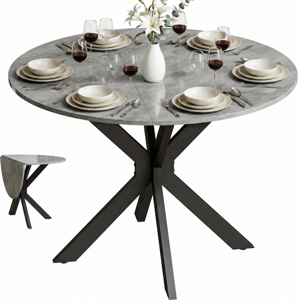 HOMCOM kulatý skládací jídelní stůl, pro 2–6 osob, ocelové X-nohy, do malých prostor, jídelna, kuchyně, 110 x 110 x 76 cm | Aosom