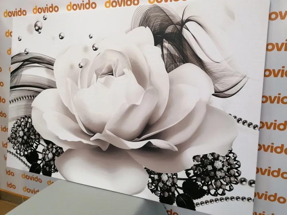 Obraz luxusní růže s abstrakcí v černobílém provedení - 90x60 cm