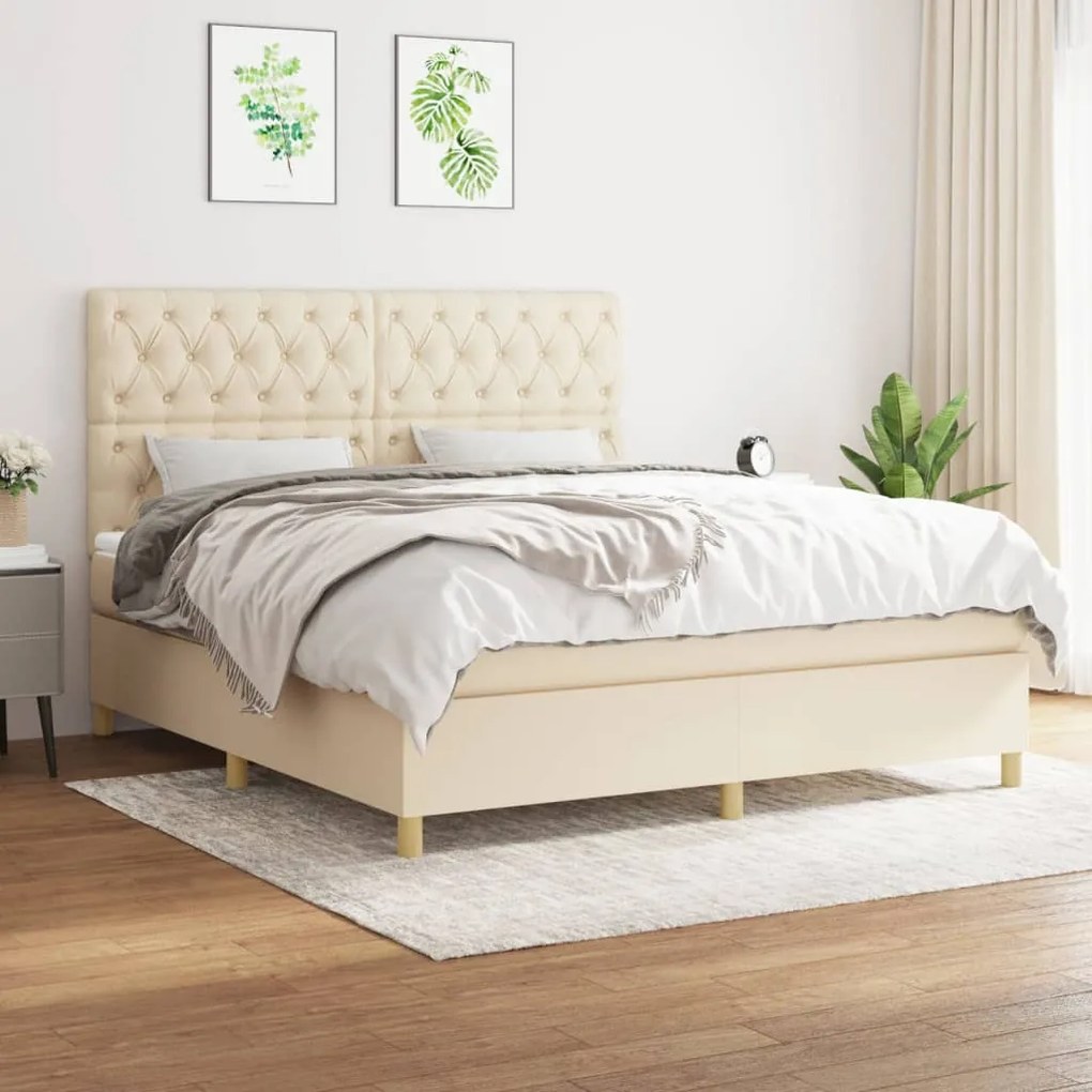 Box spring postel s matrací krémová 120x200 cm textil