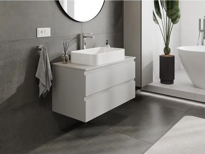Mexen Orio, koupelnová skříňka 90 cm s horní deskou, 2 zásuvky, šedá matná, 91A10-09047-2-BFFC62