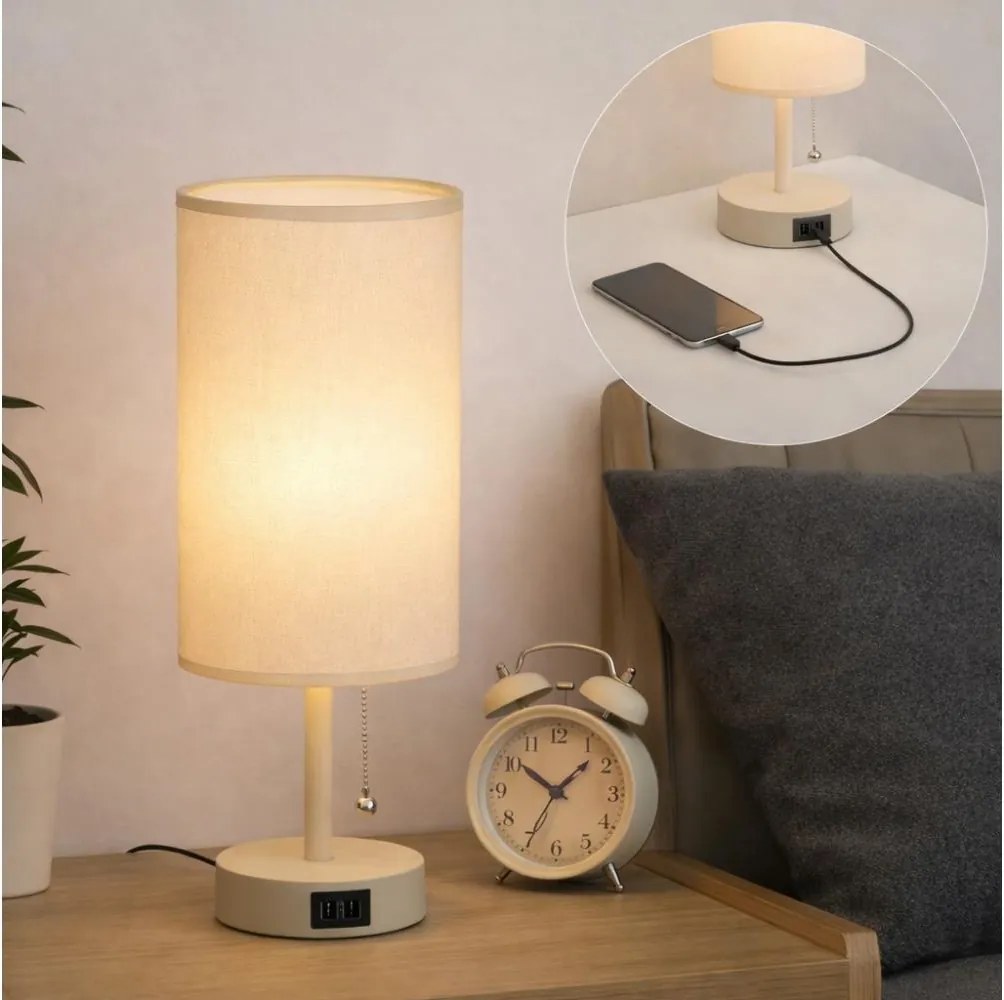 Brilagi - Stolní lampa s USB portem TABLON 1xE27/25W/230V béžová/krémová Biano.cz