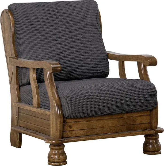 Super strečové potahy NIAGARA antracitová křeslo s dřevěnými rukojeťmi (š. 50 - 80 cm)