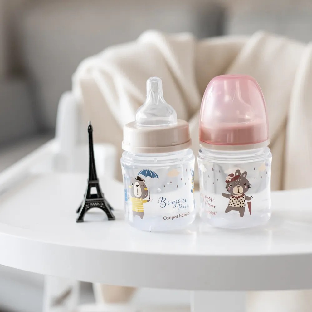 Canpol babies Lahev se širokým hrdlem BONJOUR PARIS 120ml růžová