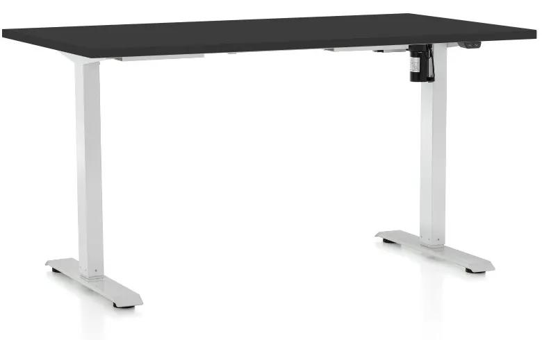 Výškově nastavitelný stůl OfficeTech A, 140 x 80 cm, bílá podnož, černá