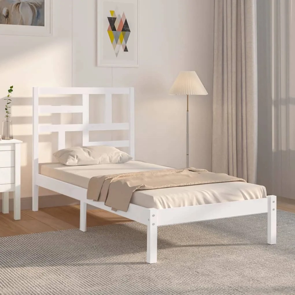 Rám postele bílý masivní dřevo 75 x 190 cm malé jednolůžko 3105911
